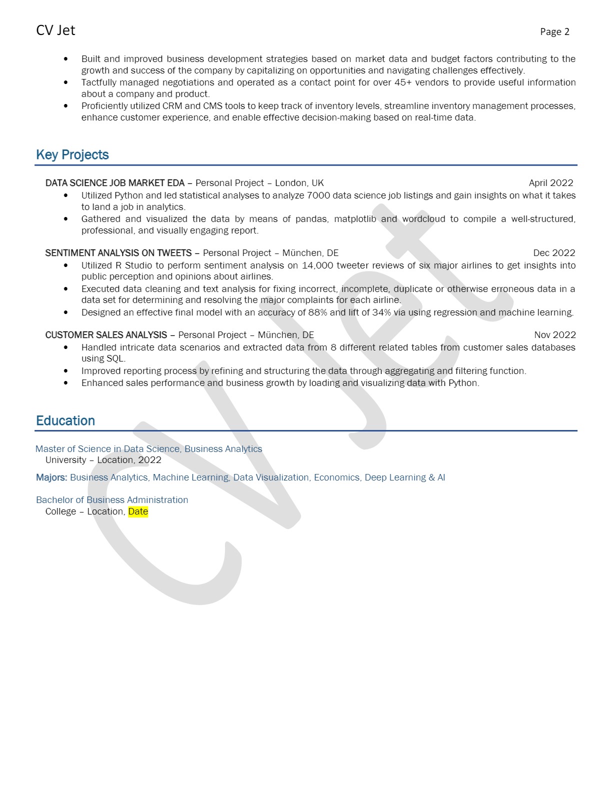 CV Samples - CV Jet
