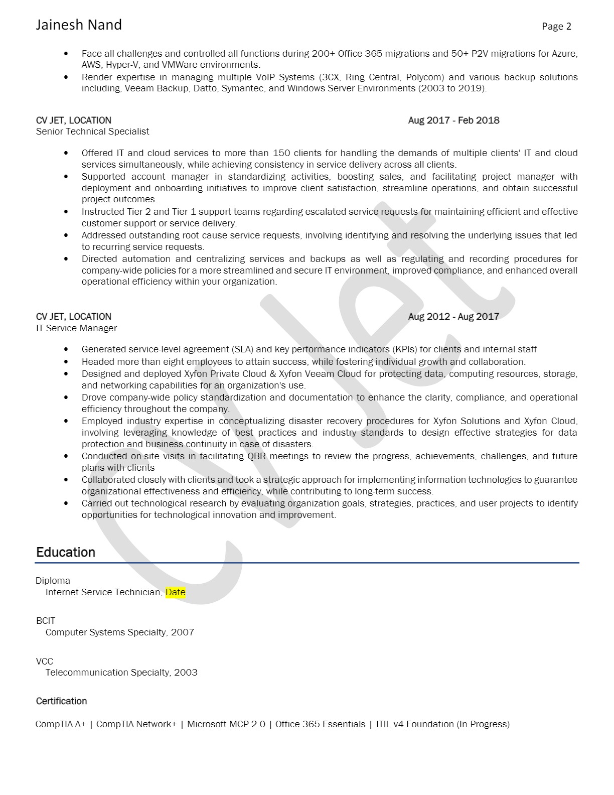 CV Samples - CV Jet