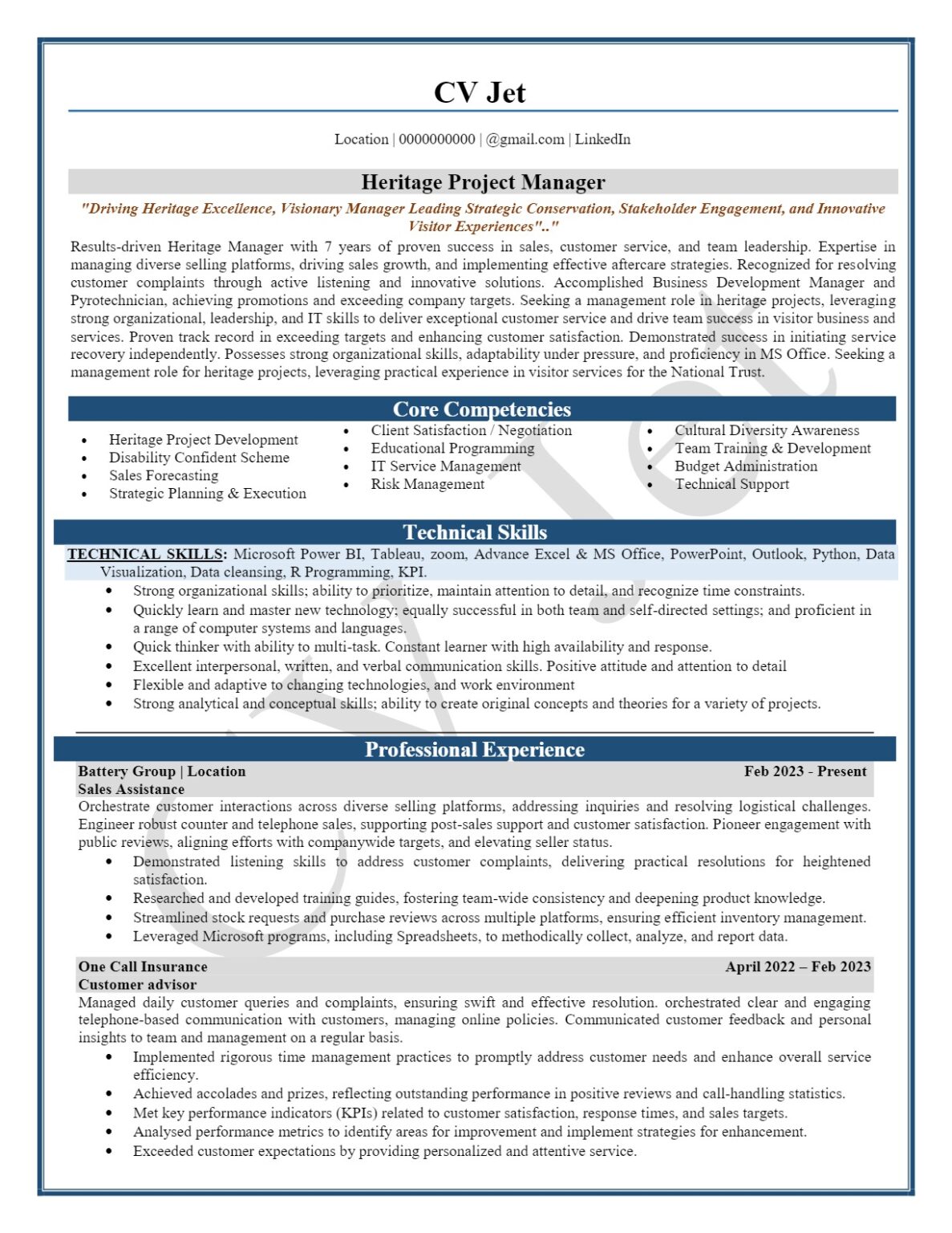CV Samples - CV Jet